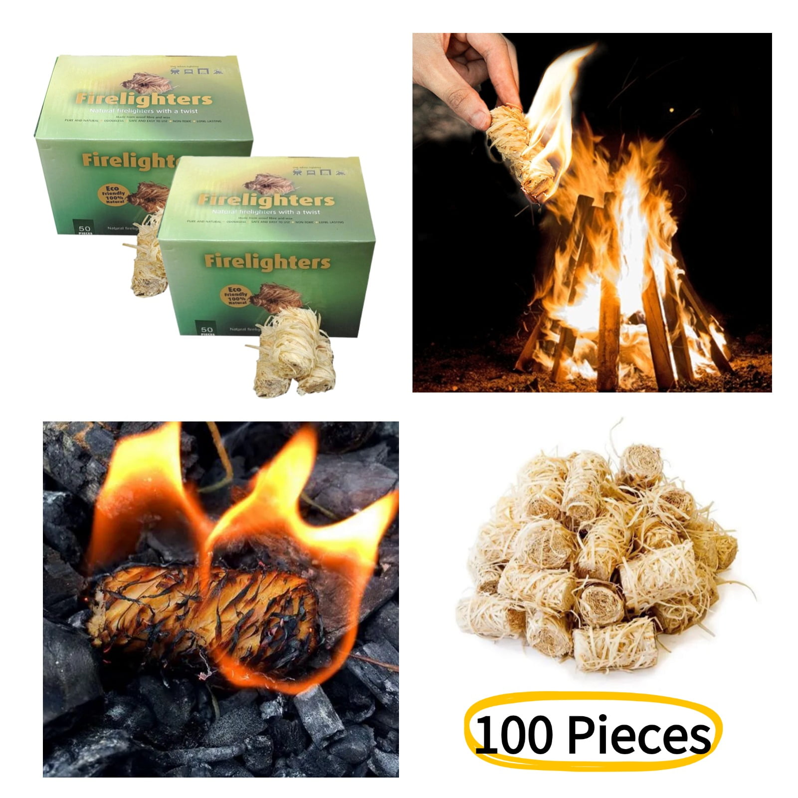 Fire Starter Sticks 100 PCS Charcoal Starter Kindling for Campfires ...