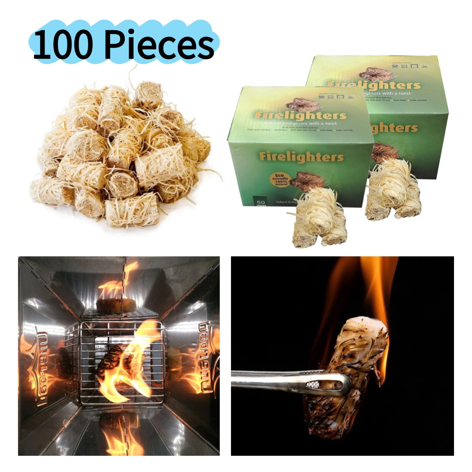 Fire Starter Sticks 100 PCS Charcoal Starter Kindling for Campfires ...