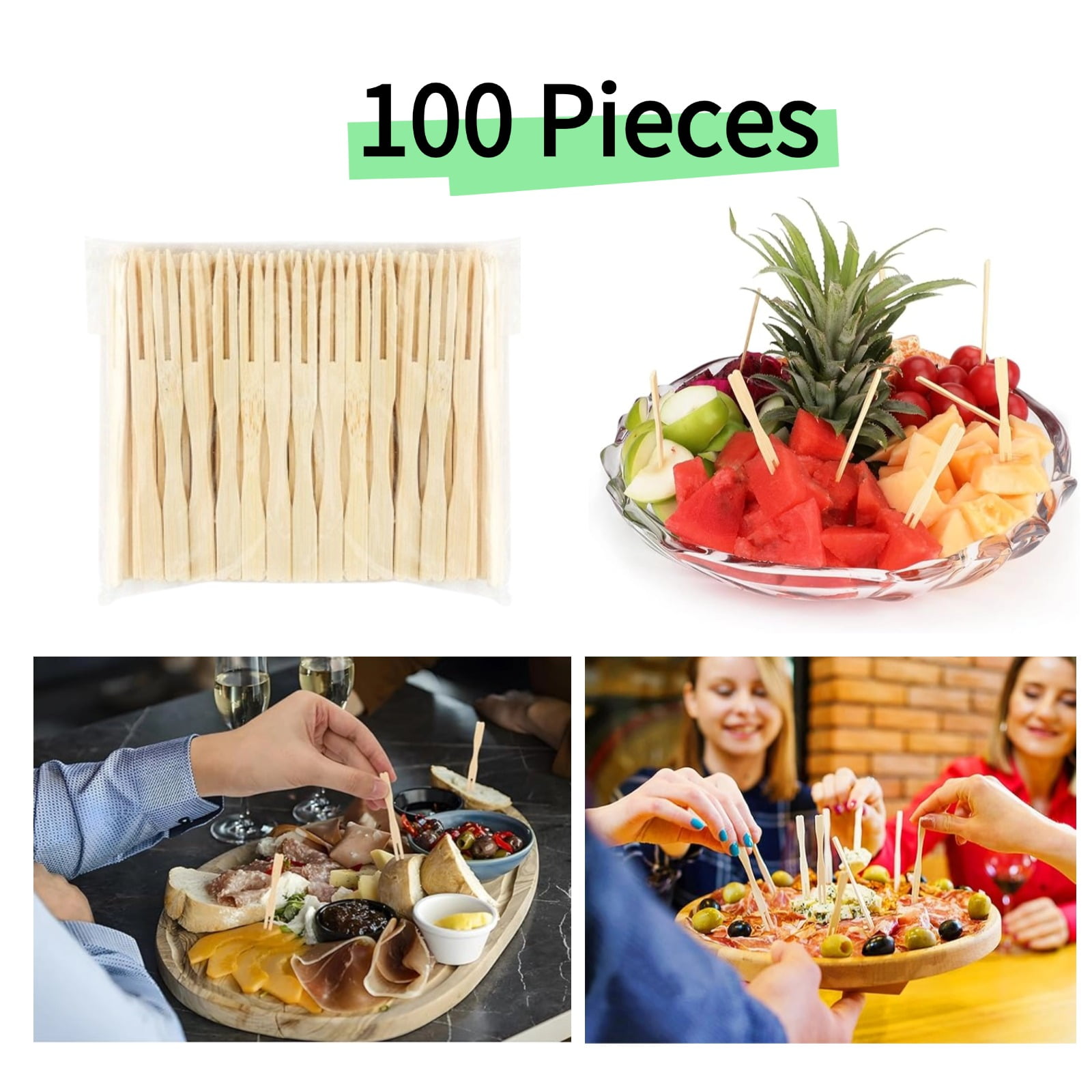 ZHAOJ005 Mini Bamboo Forks 3.5", Cocktail Forks Appetizer Forks, 100 ...