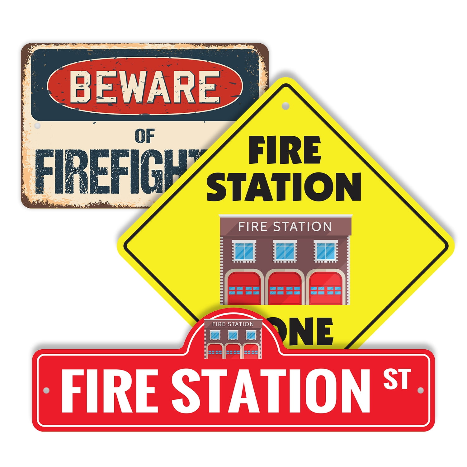 Fire Station (3 Pack) Plastic Street Sign Crossing Sign Warning Sign ...
