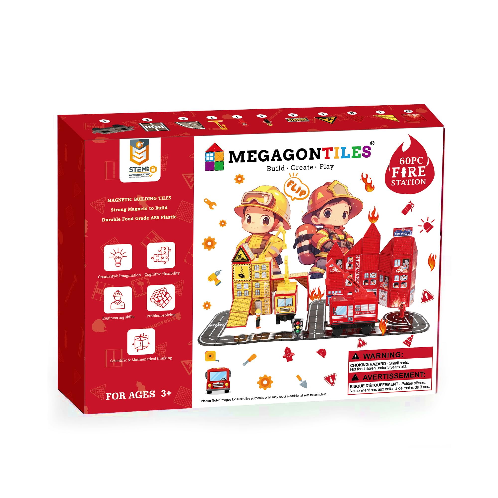 Fire Station Magnetic Tiles Set 60PCS | STEM Magnetic Building Blocks ...