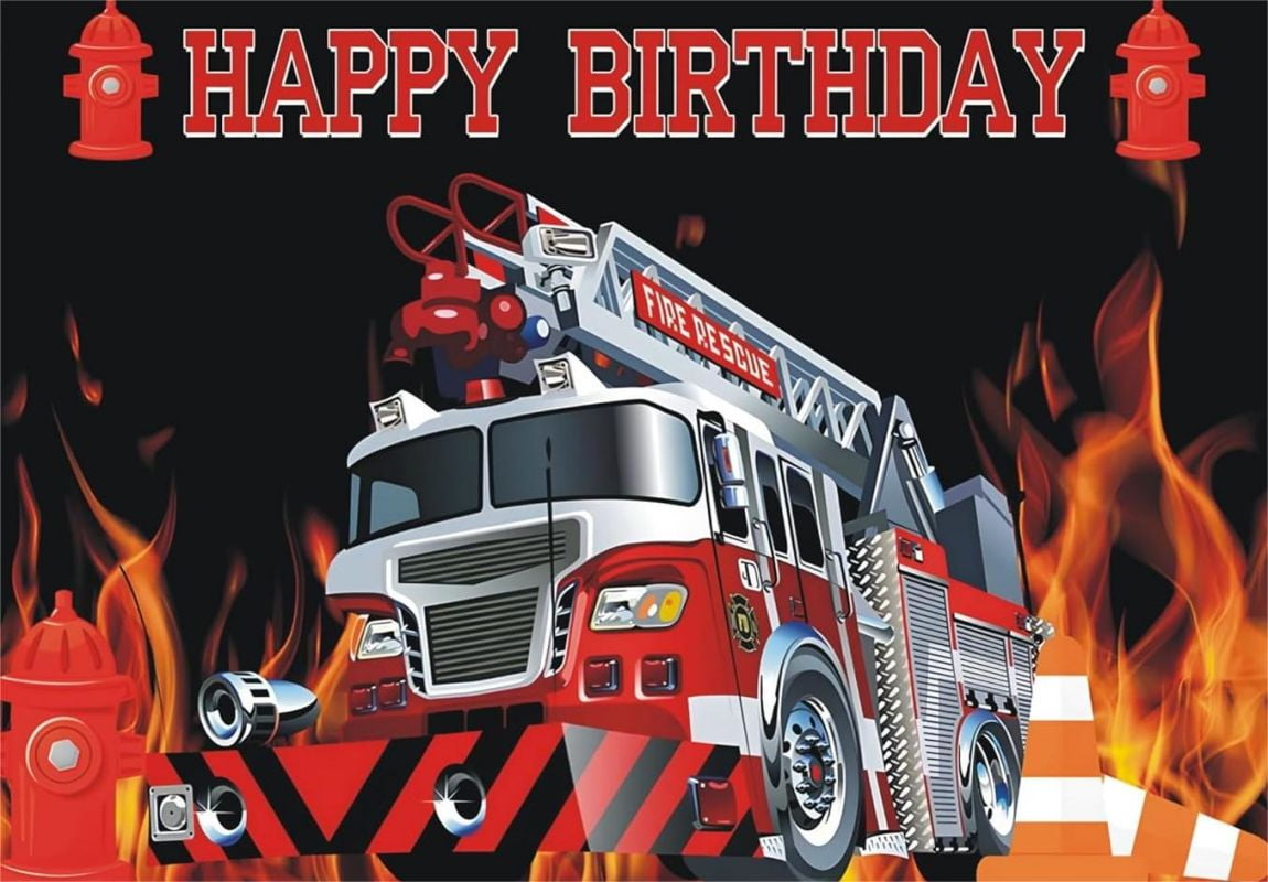 Fire Station Party Backdrop Fire Truck Decorations Alarm Bell Fire ...
