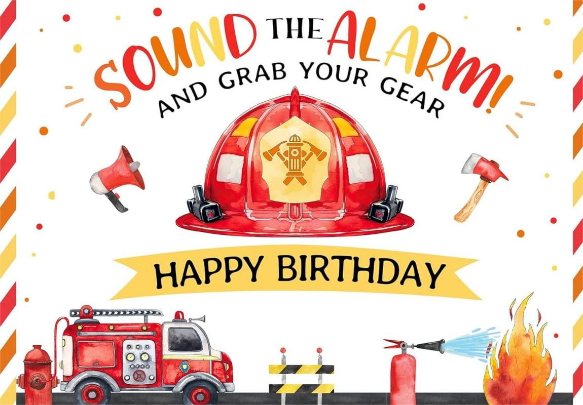 Fire Station Party Backdrop Fire Truck Decorations Alarm Bell Fire ...