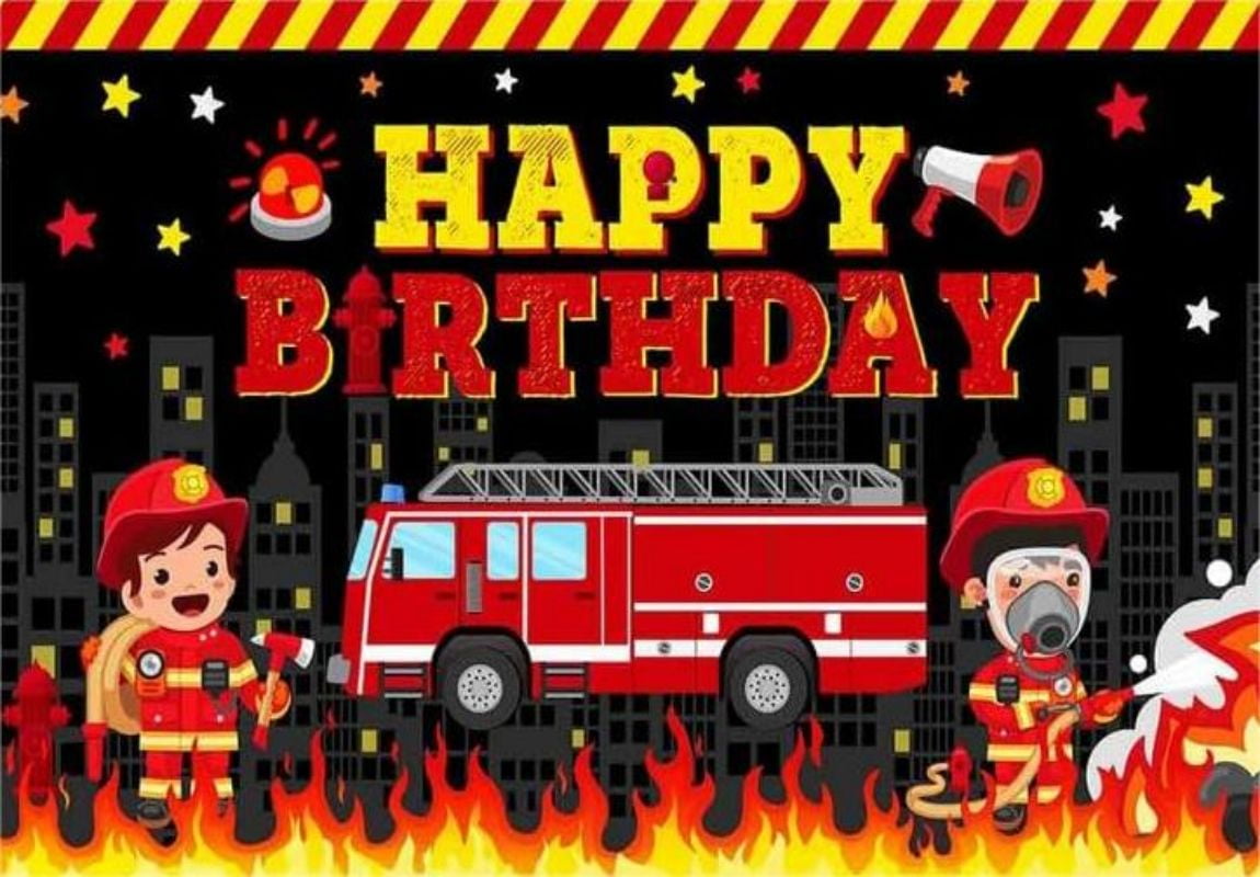Fire Station Party Backdrop Fire Truck Decorations Alarm Bell Fire ...