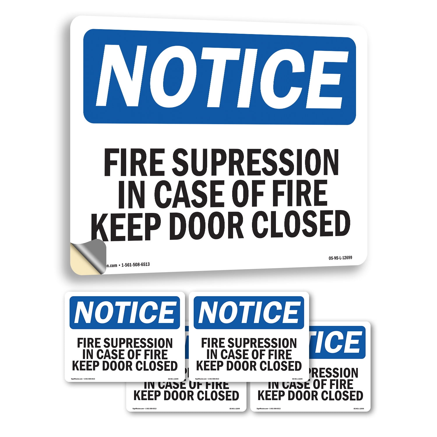 Fire Suppression In Case Of Fire Keep Door Closed OSHA Notice Vinyl ...