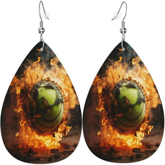 Fire Tennis Ball Earrings for Women PU Leather Dangle Earrings ...