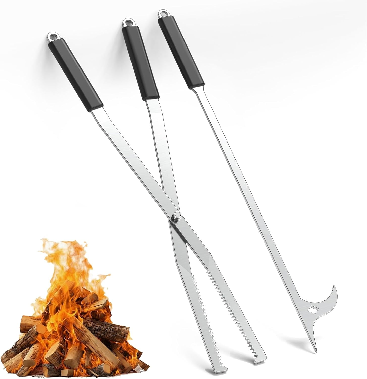 Fire Tongs and Fire Poker Set, Stainless Steel Fire Pit Tools for ...