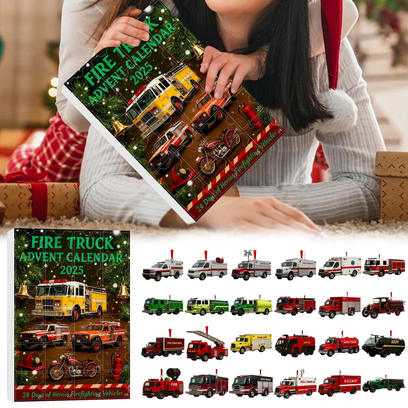 Fire Truck Advent Calendar 2025 - 24 Days Christmas Countdown Calendar ...