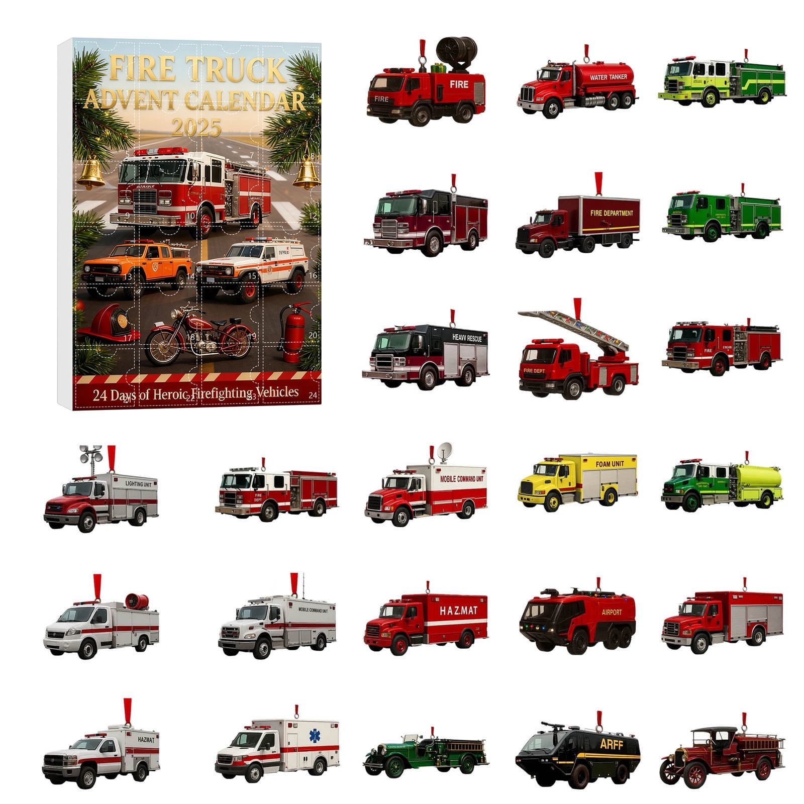 Fire Truck Advent Calendar 2025, 24 Days Christmas Countdown Calendar ...