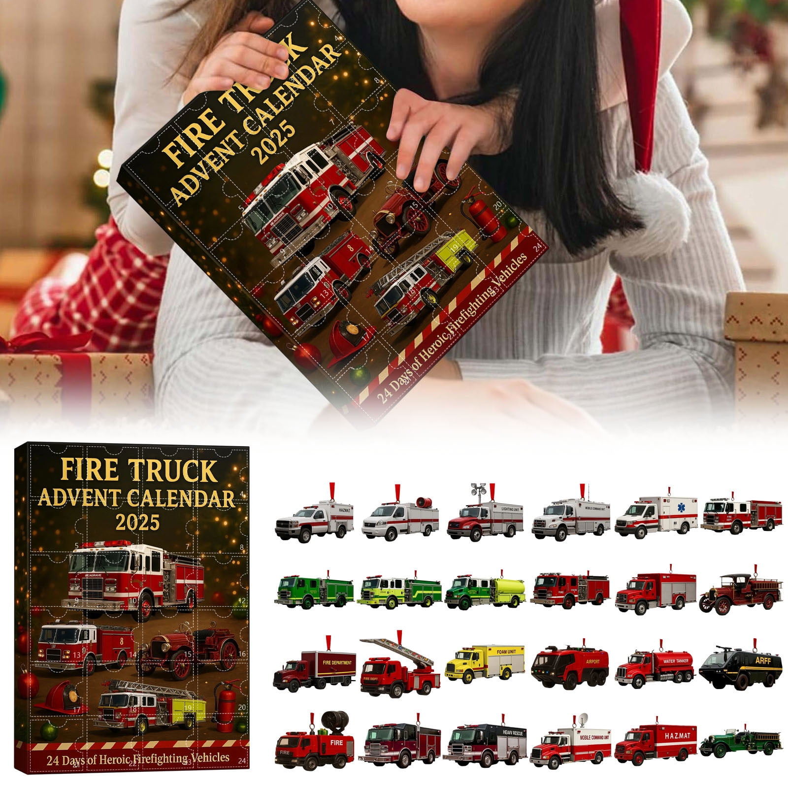 Fire Truck Advent Calendar 2025 - 24 Days Countdown Set Featuring ...