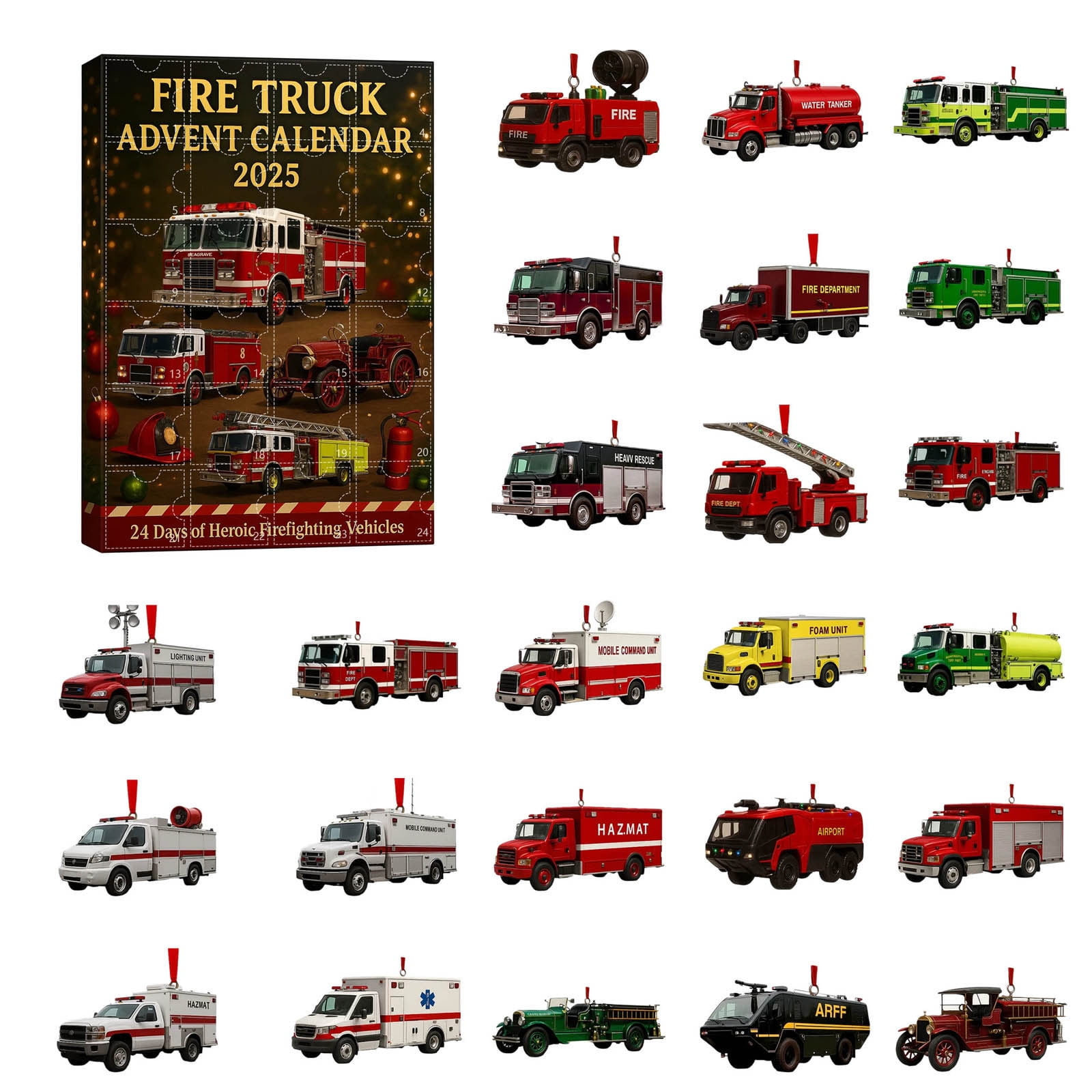 Fire Truck Advent Calendar 2025 - 24 Days Countdown Set with Unique ...