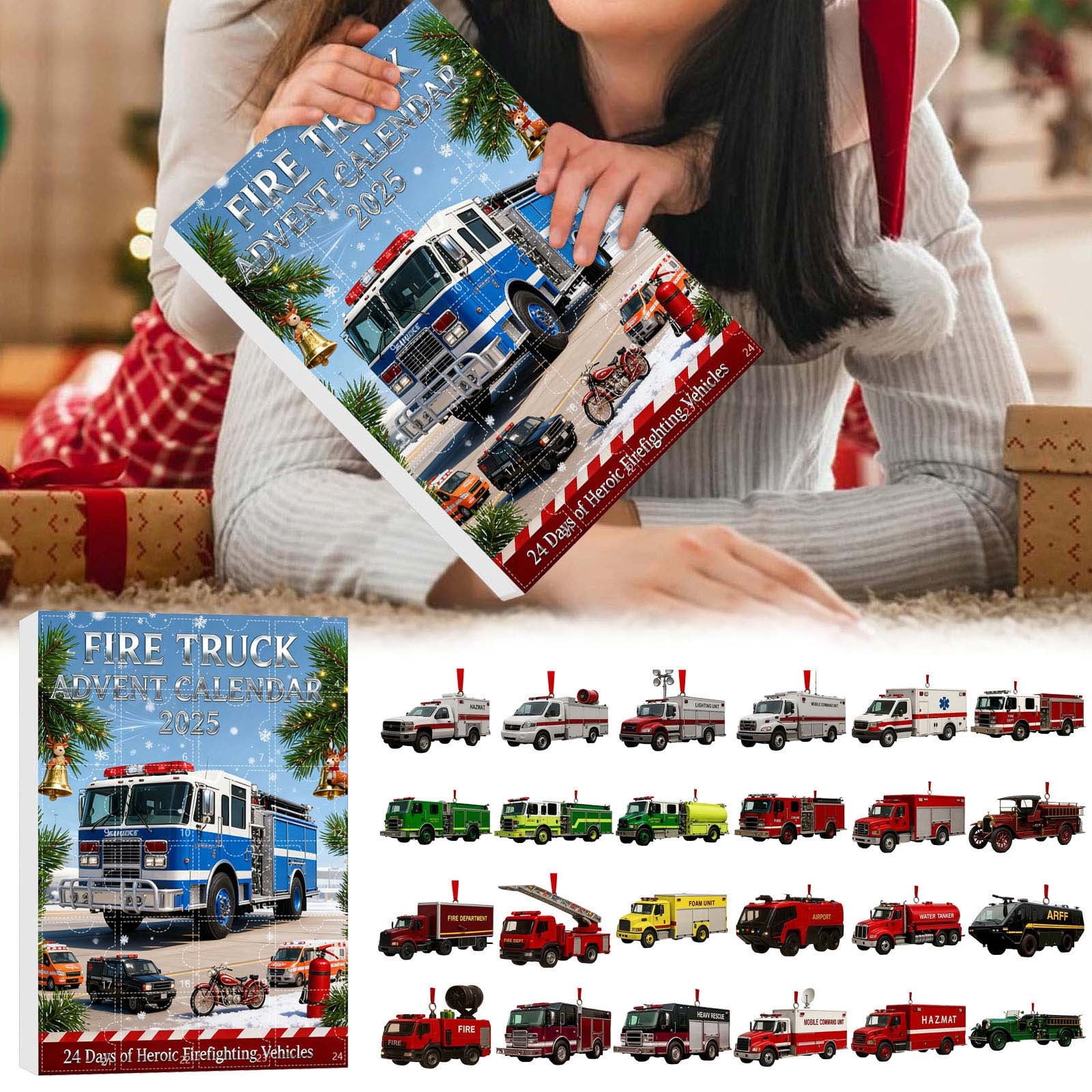 Fire Truck Advent Calendar 2025 - 24 Pcs Christmas 2D Fire Truck ...