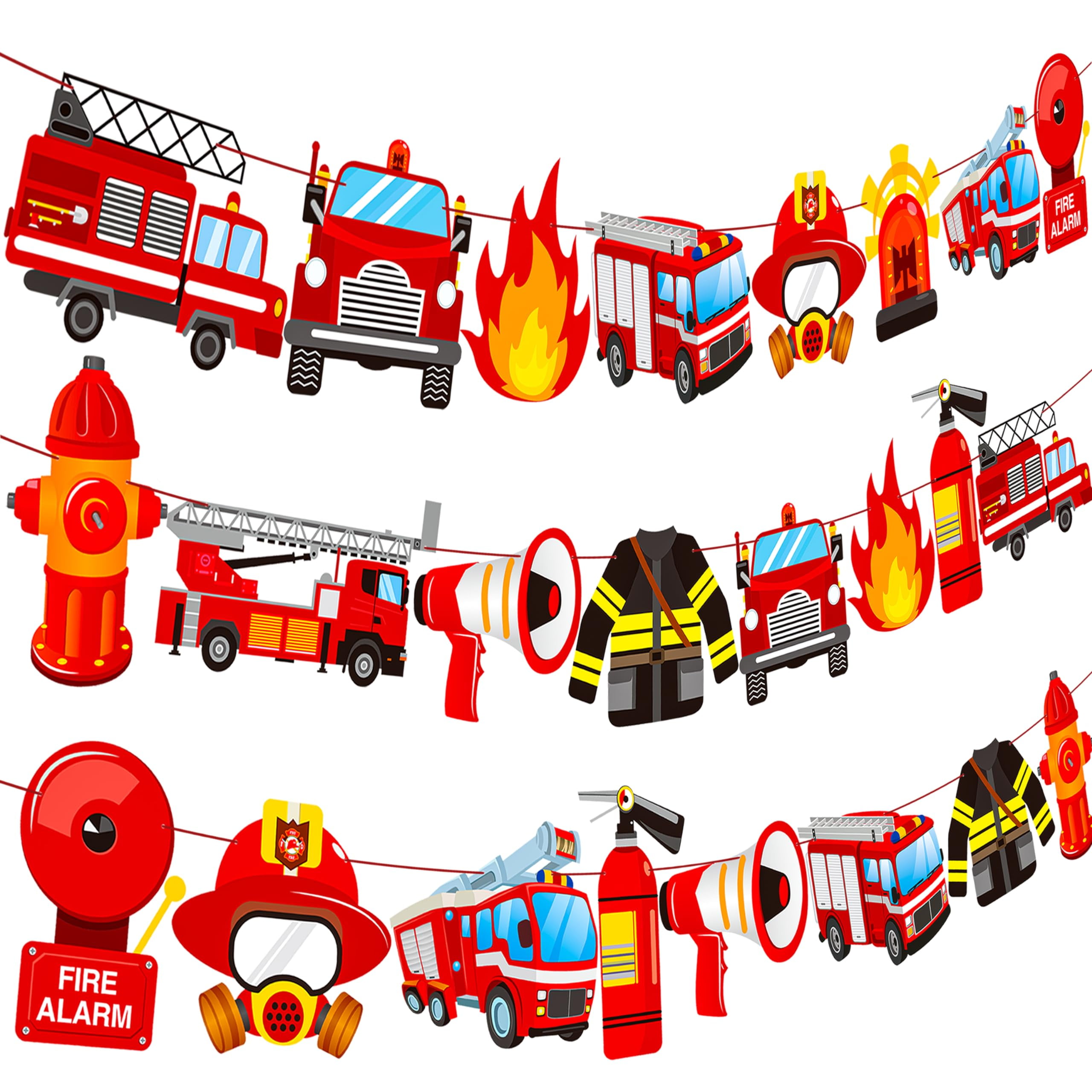 Fire Truck Banner Fire Engine Rescue Party Banners 3Pcs Fireman ...