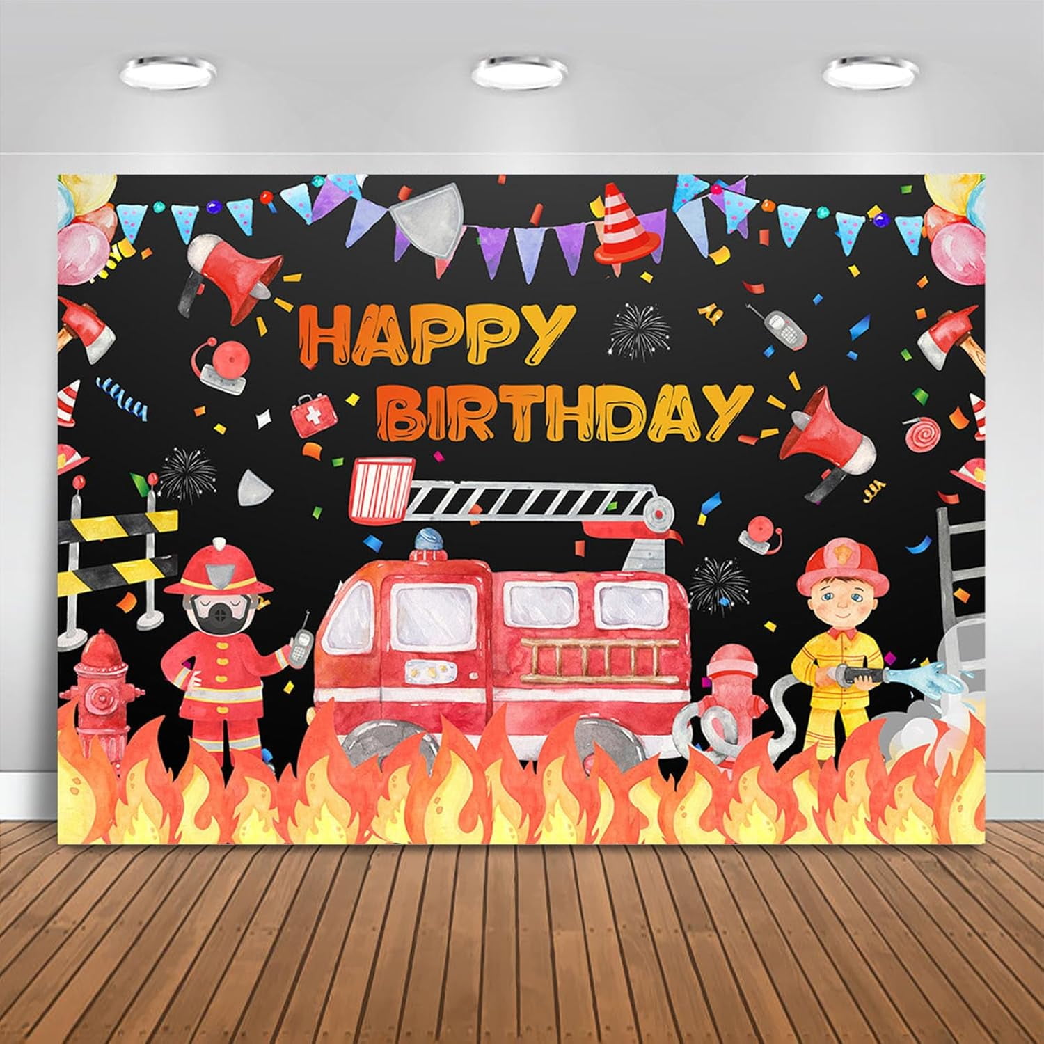 Fire Truck Birthday Backdrop Firefighter Happy Birthday Party ...