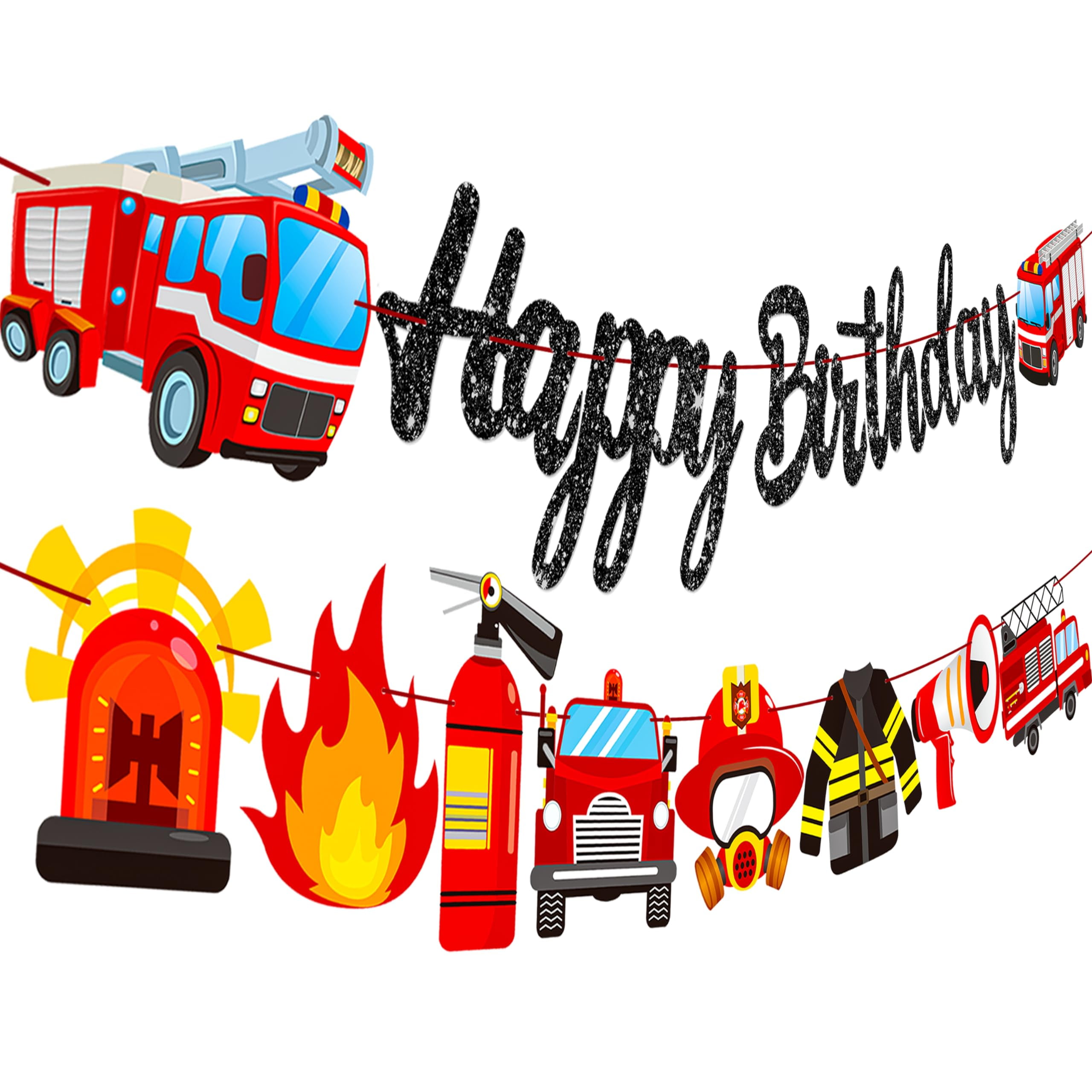 Fire Truck Birthday Banner Firefighter Baby Shower Fireman Happy ...