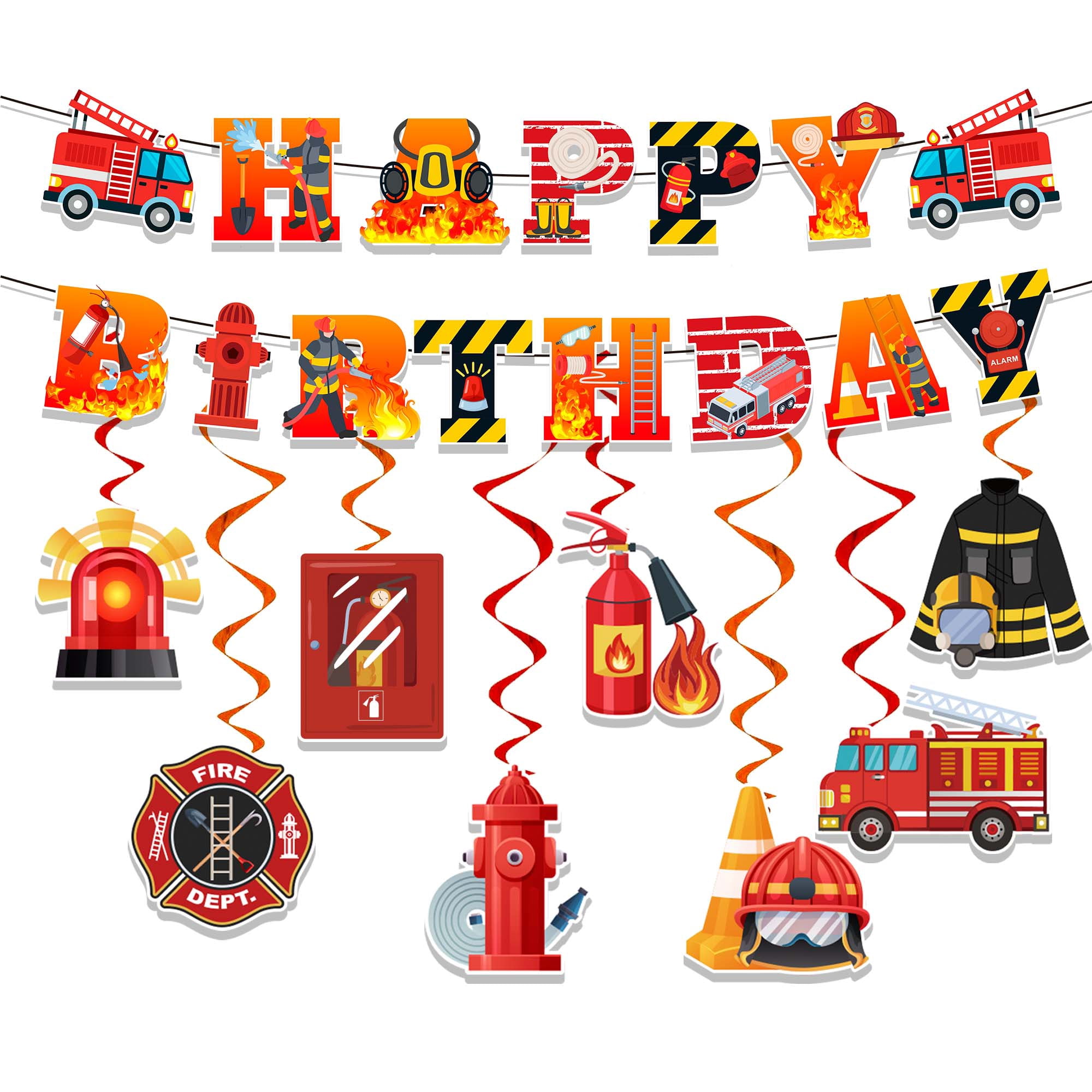 Fire Truck Birthday Decorations Set - Firetruck Birthday Decorations ...