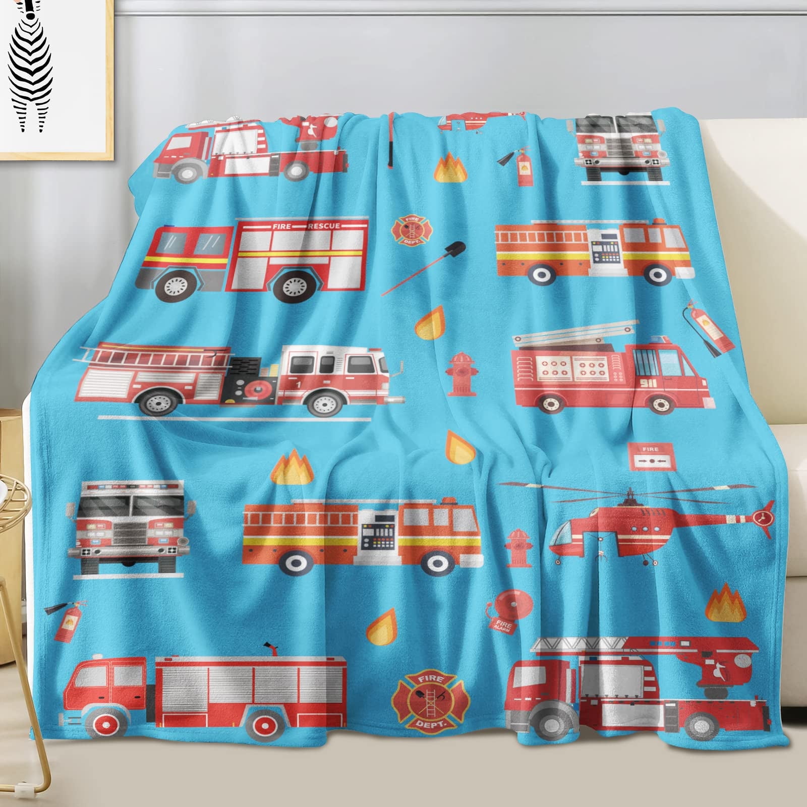 Fire Truck Blanket for Boys Girls Soft Flannel Lightweight Cartoon ...