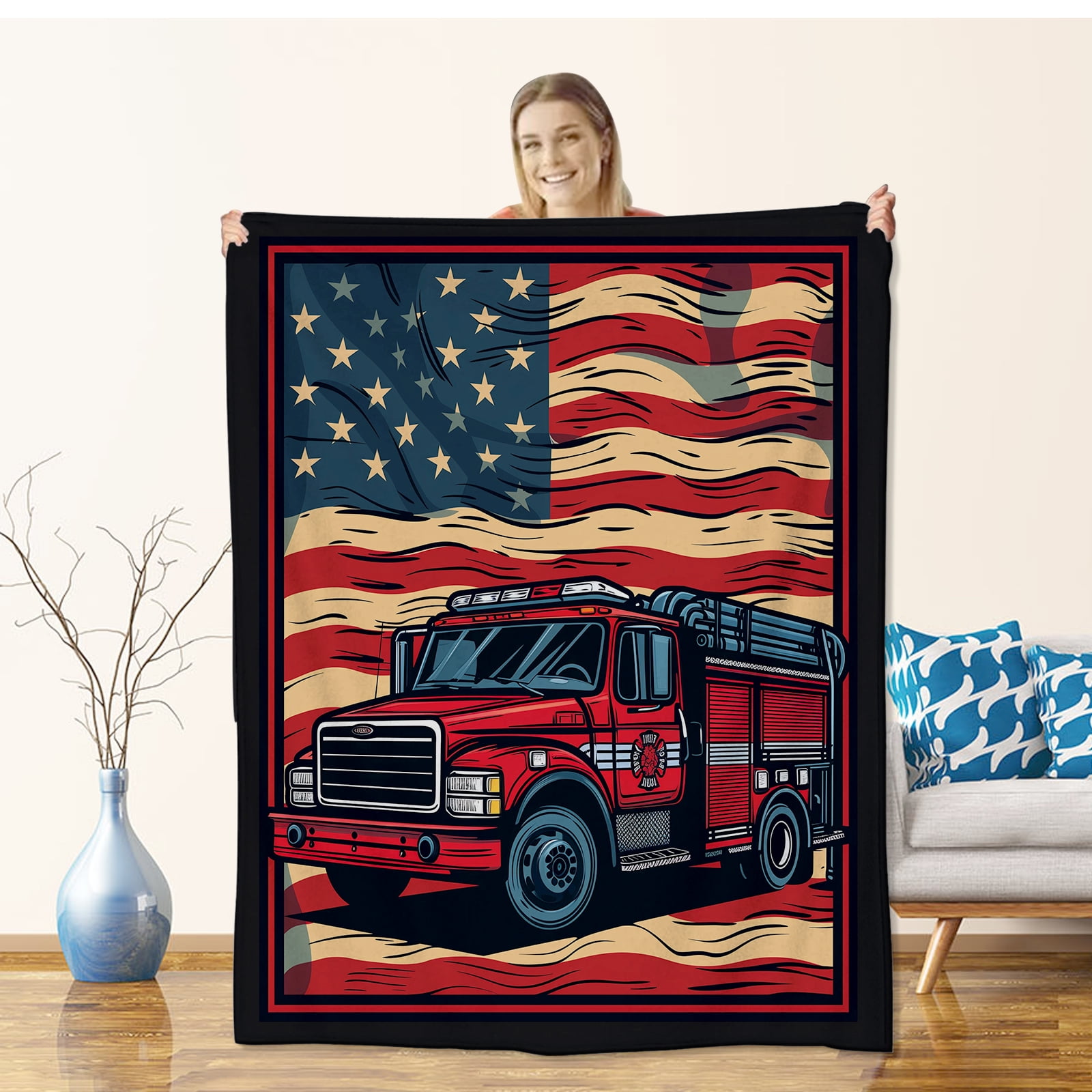 Fire Truck Blanket for Boys Kids Mens, Flannel Truck Blankets Gifts ...