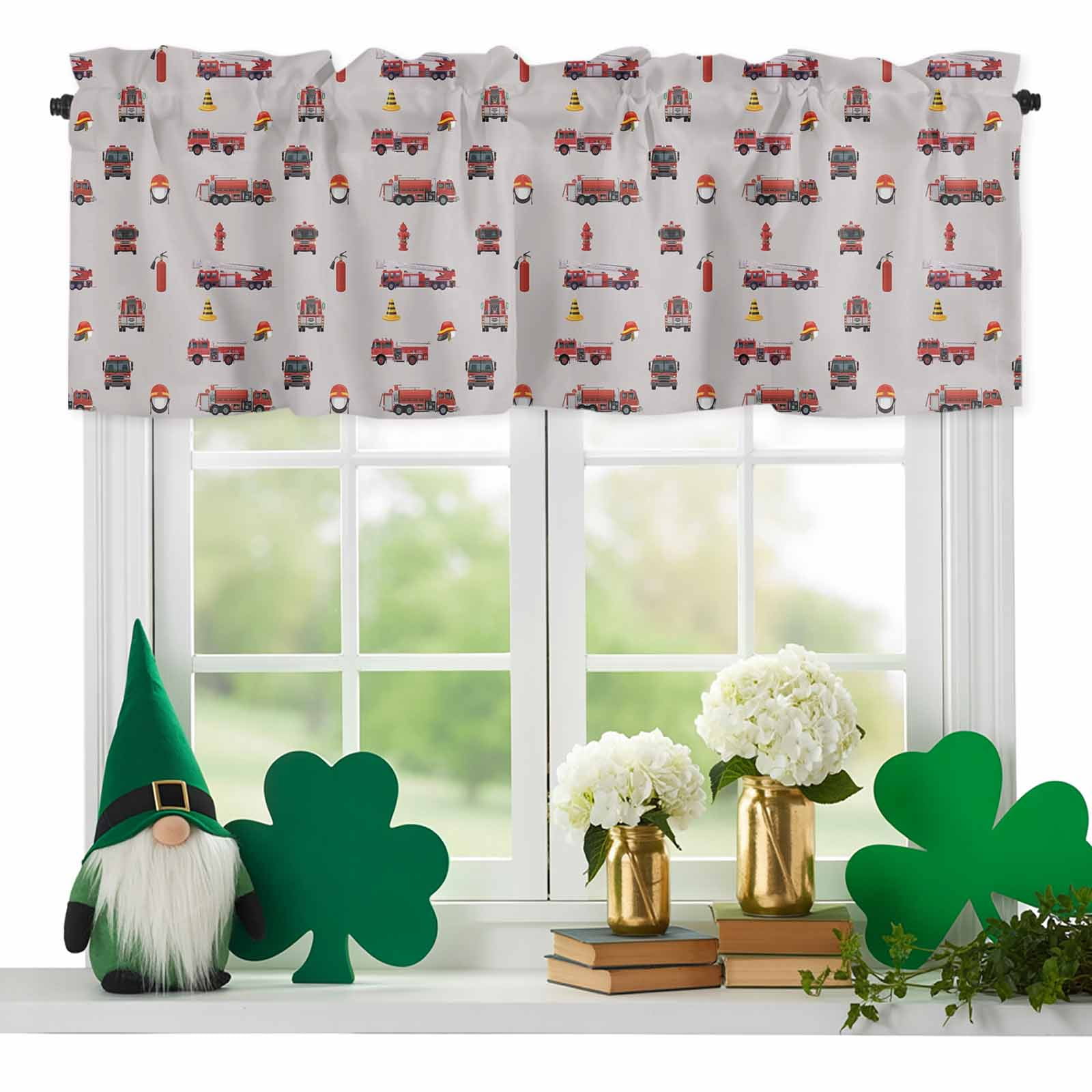 Fire Truck Cars Valances for Windows, Abstract Cartoon Fire Truck ...