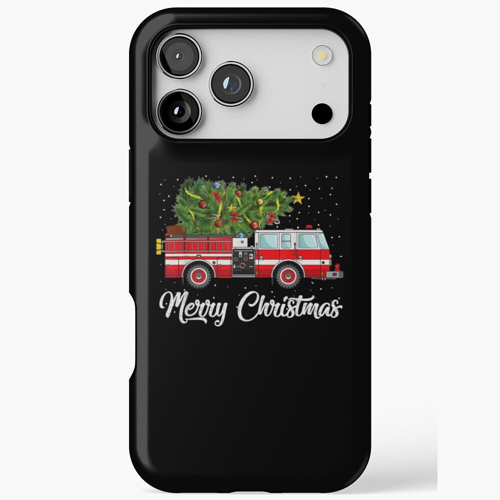 Fire Truck Christmas Tree Funny Art iPhone Case 17 16 15 14 13 12 11 ...
