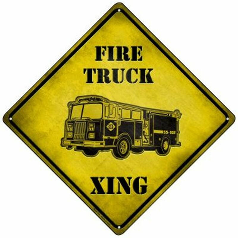 Fire Truck Crossing Metal Sign caution xing fireman house engine Size ...
