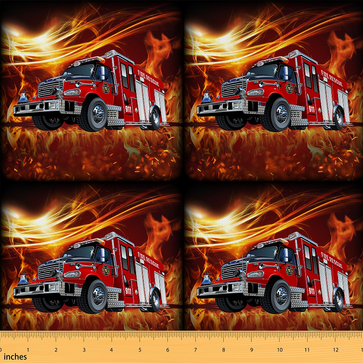 Fire Truck Fabric By The Yard, Emergency Fire Engine Upholstery Fabric ...