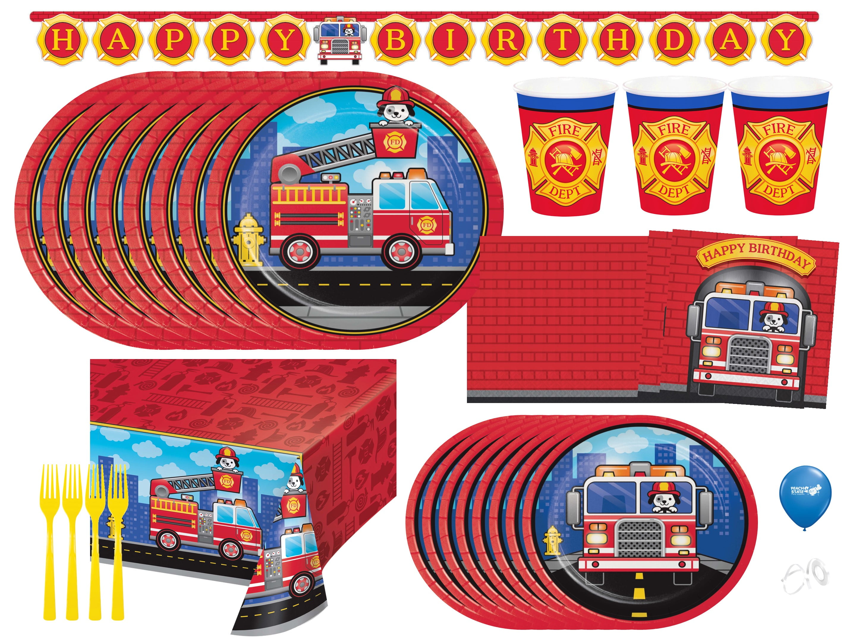 Fire Truck Firefighter Kids Birthday Party Supplies | Firetruck Plates ...
