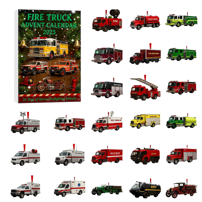 Fire Truck Firefighter Lover Advent Calendar Figures Party Favors 2025 ...