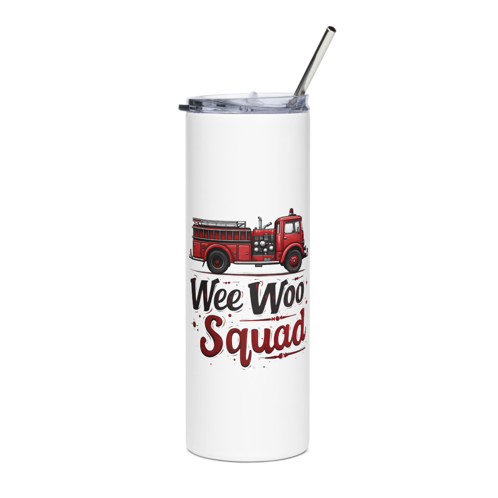 Fire Truck Fireman Skinny Slim Tumbler, Wee Woo Squad Firefighter ...