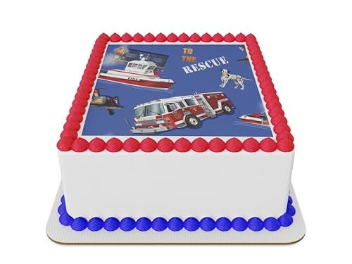 Fire Truck First Responders Eible Icing Sheet cake topper for 1/4 Sheet ...