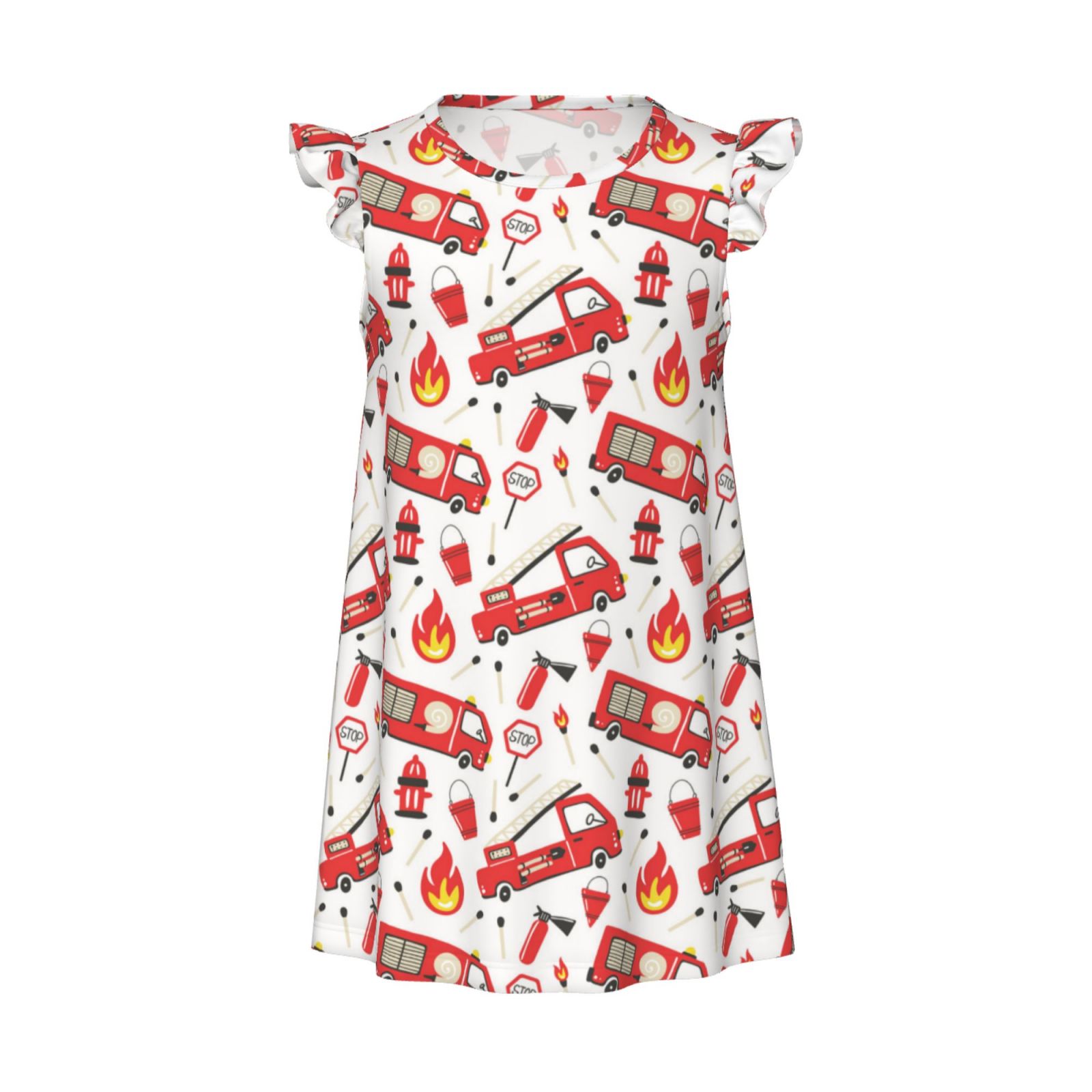 Fire Truck Girls Nightgowns, Short Sleeves Dress Girls Sleepwear ...