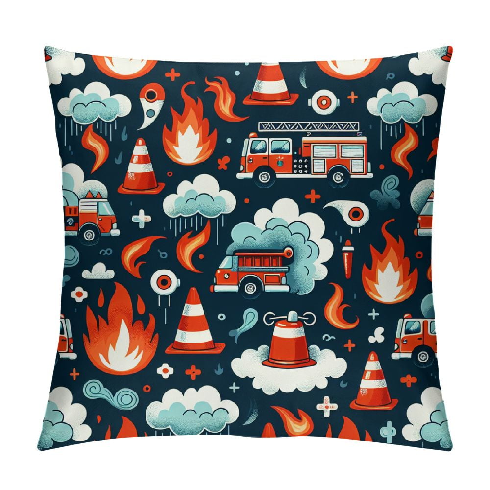 Fire Truck Pillow Covers ,Kids Red Fire Engine Cushion Covers Cartoon ...