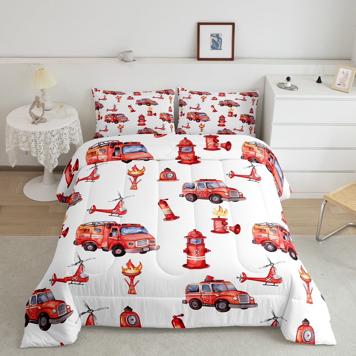 Fire Truck Red Comforter Twin for Kids Toddler Boys Firefighter ...