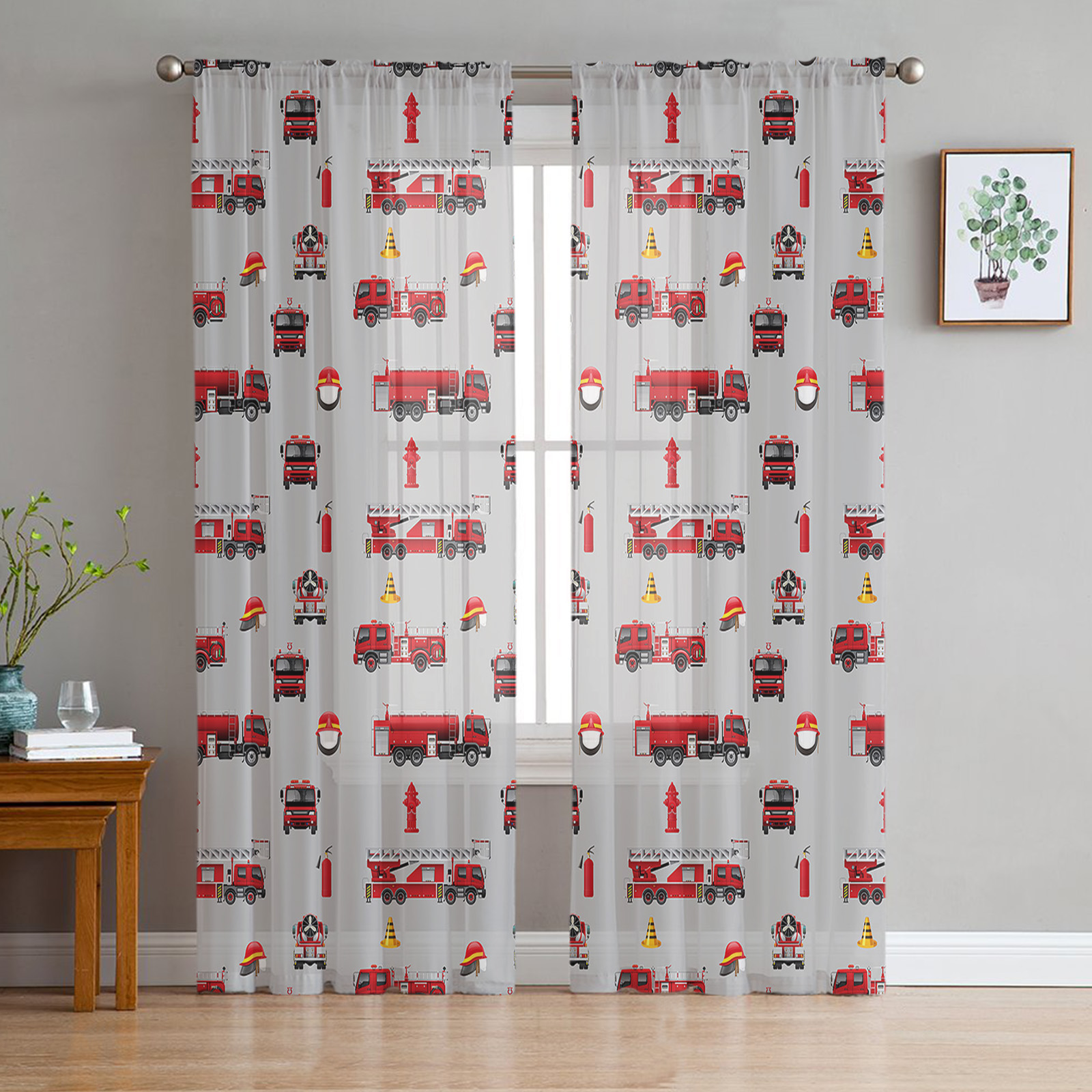 Fire Truck Texture Grey Bottom Sheer Curtains For Living Room Window Long Tulle Curtain Bedroom ...