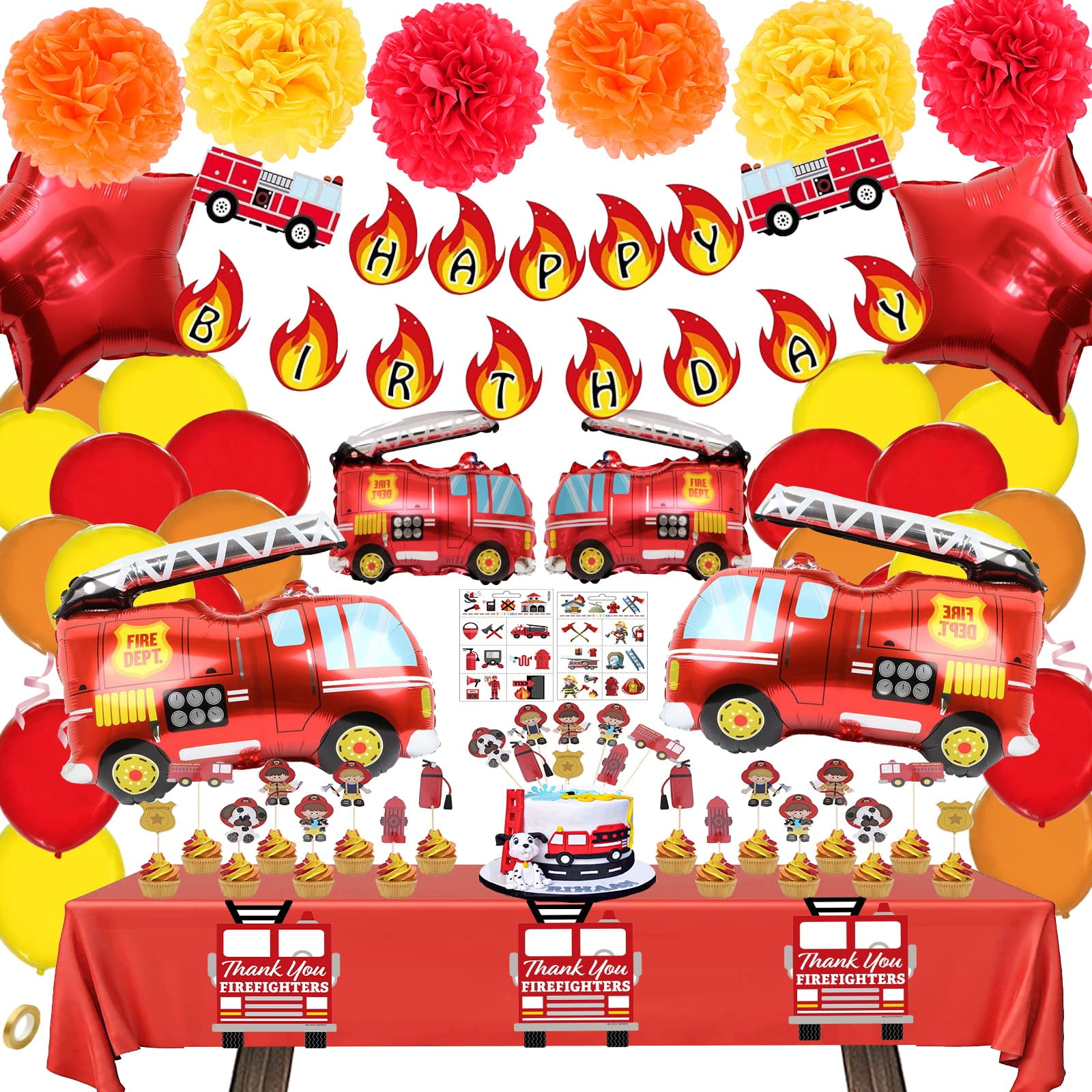 Fire Truck Theme AJH3 Birthday Party Supplies Fireman Happy Birthday ...