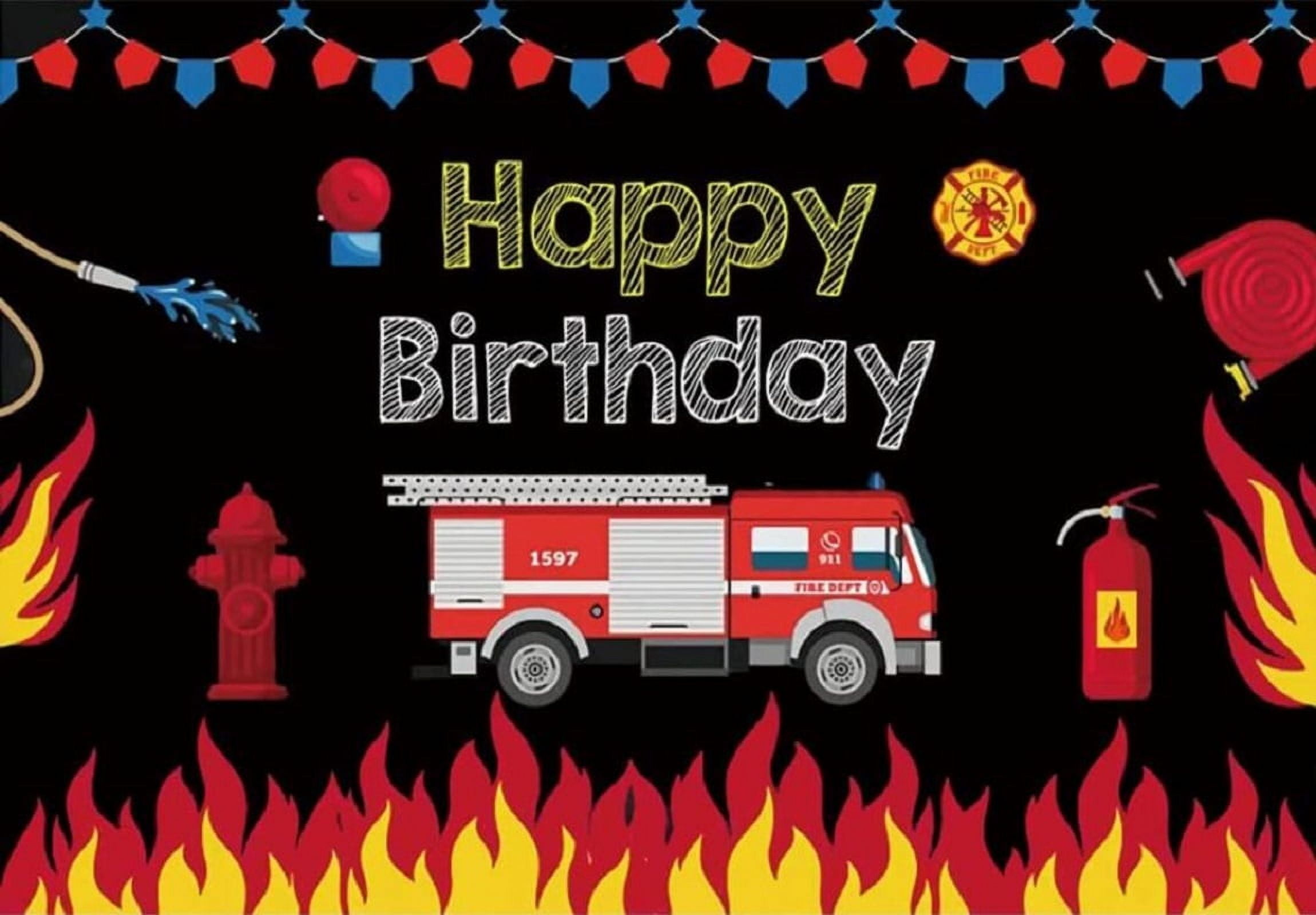 Fire Truck Theme Dancing Flame Happy Birthday Party ration Backdrop ...