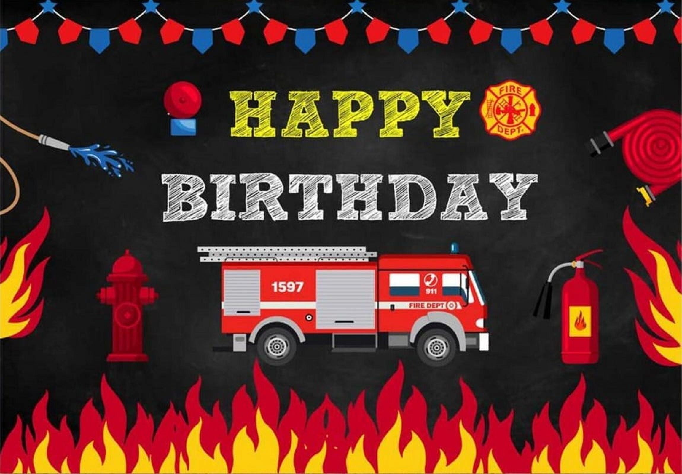 Fire Truck Theme Dancing Flame Happy Birthday Party ration Backdrop ...