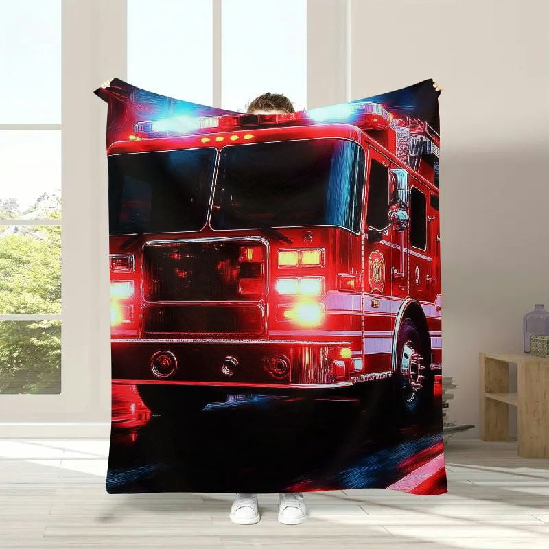 Fire Truck Themed Flannel Bed Blanket, Contemporary Style, Movie Theme ...