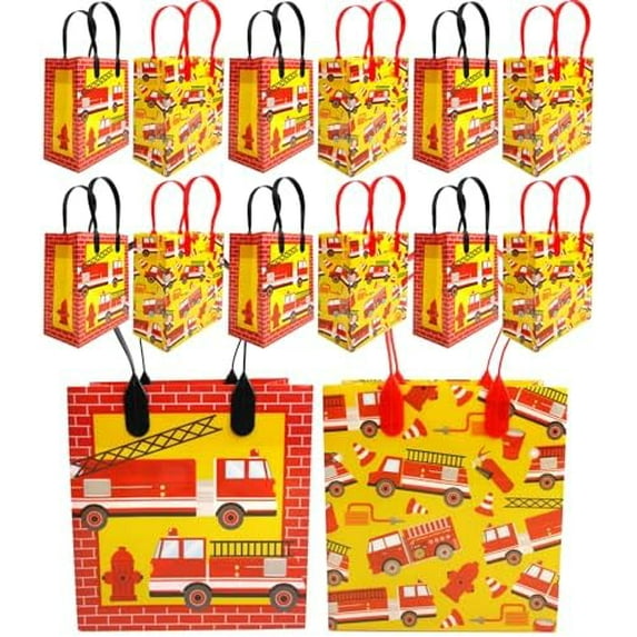 Fire Truck Themed Party Favor Bags with Handles, Firefighter Fire ...