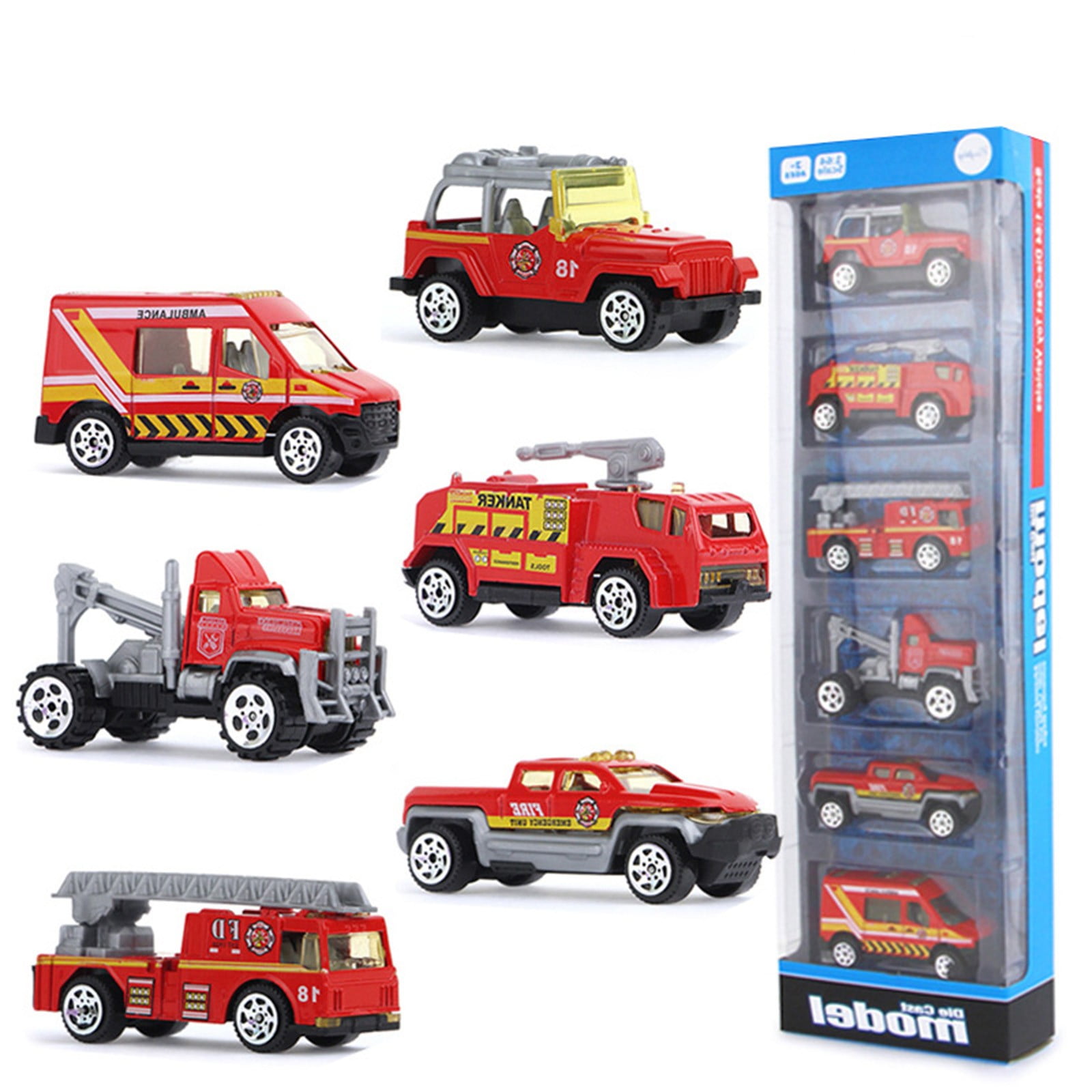 Fire Truck Toy Set Mini Fire Vehicles 8PCS Die-Cast Firefighter Cars ...
