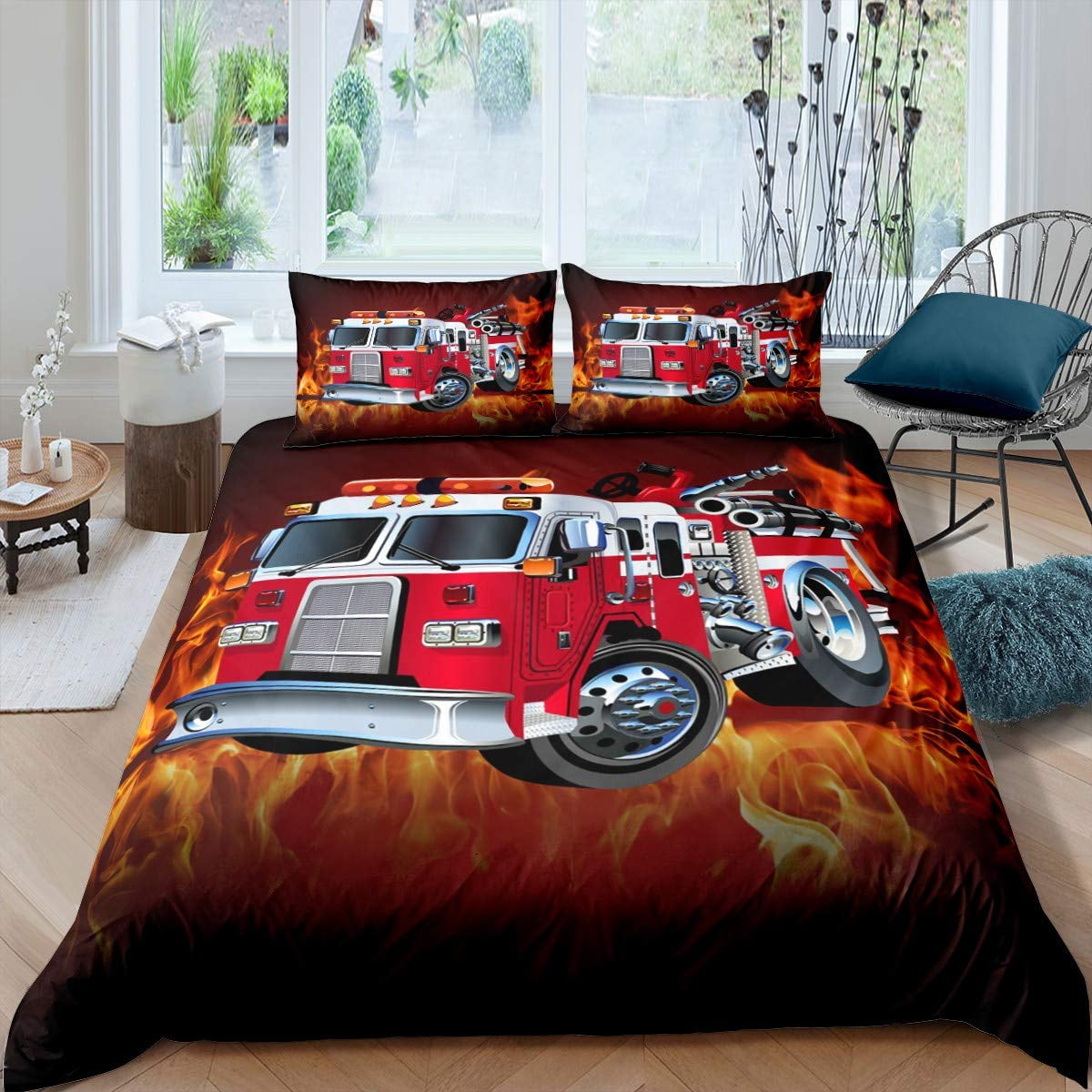 Fire Truck for Kids Boys Red Fire Fighting Supplies Patter Duvet Cover ...