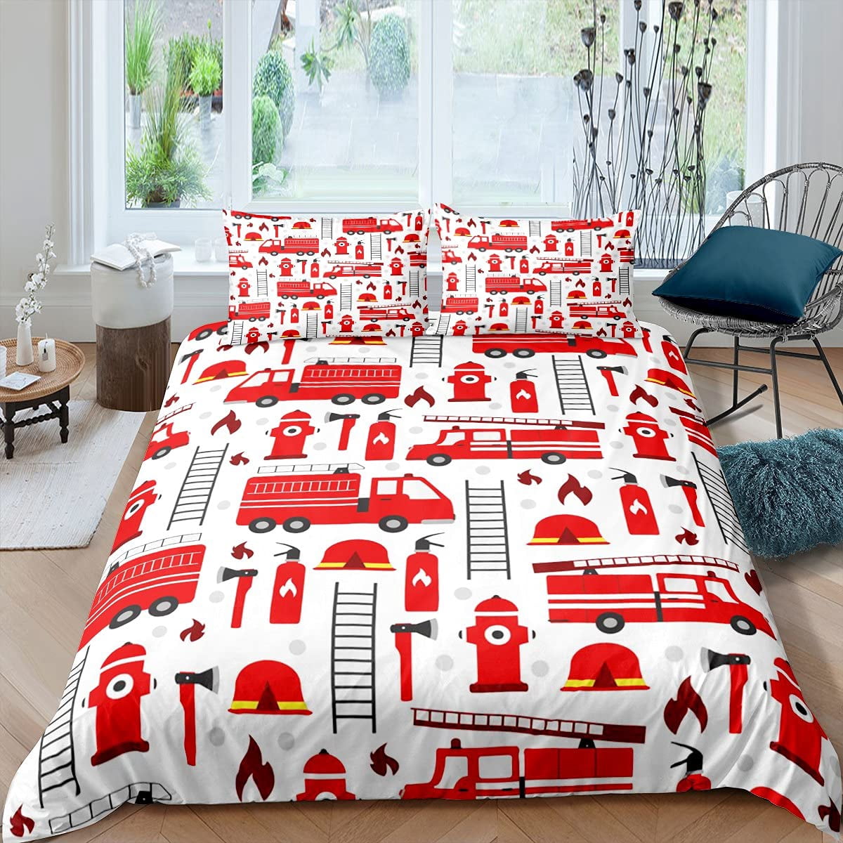 Fire Truck for Kids Boys Red Fire Fighting Supplies Patter Duvet Cover ...