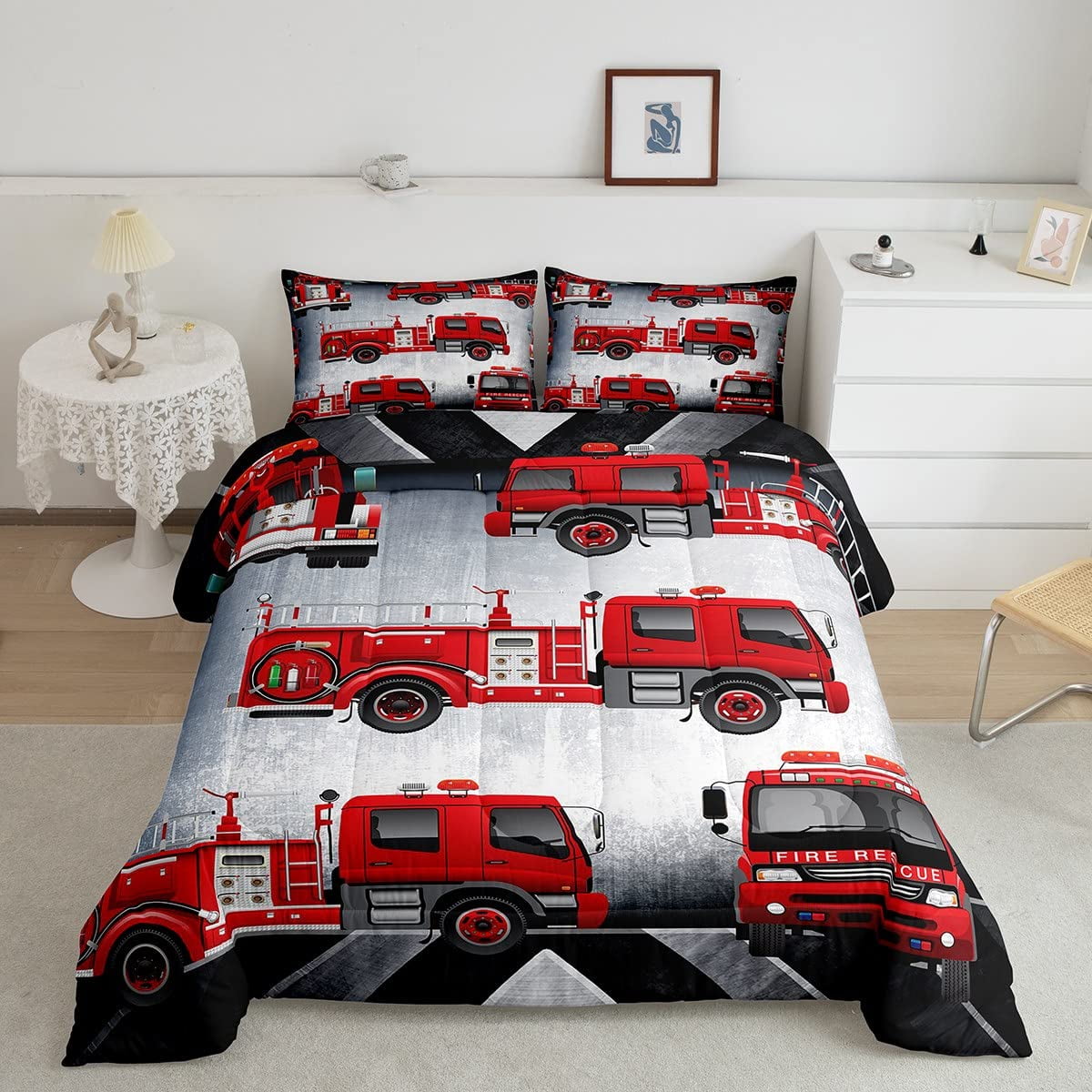 Fire Truck for Kids Boys Red Fire Fighting Supplies Patter Duvet Cover ...
