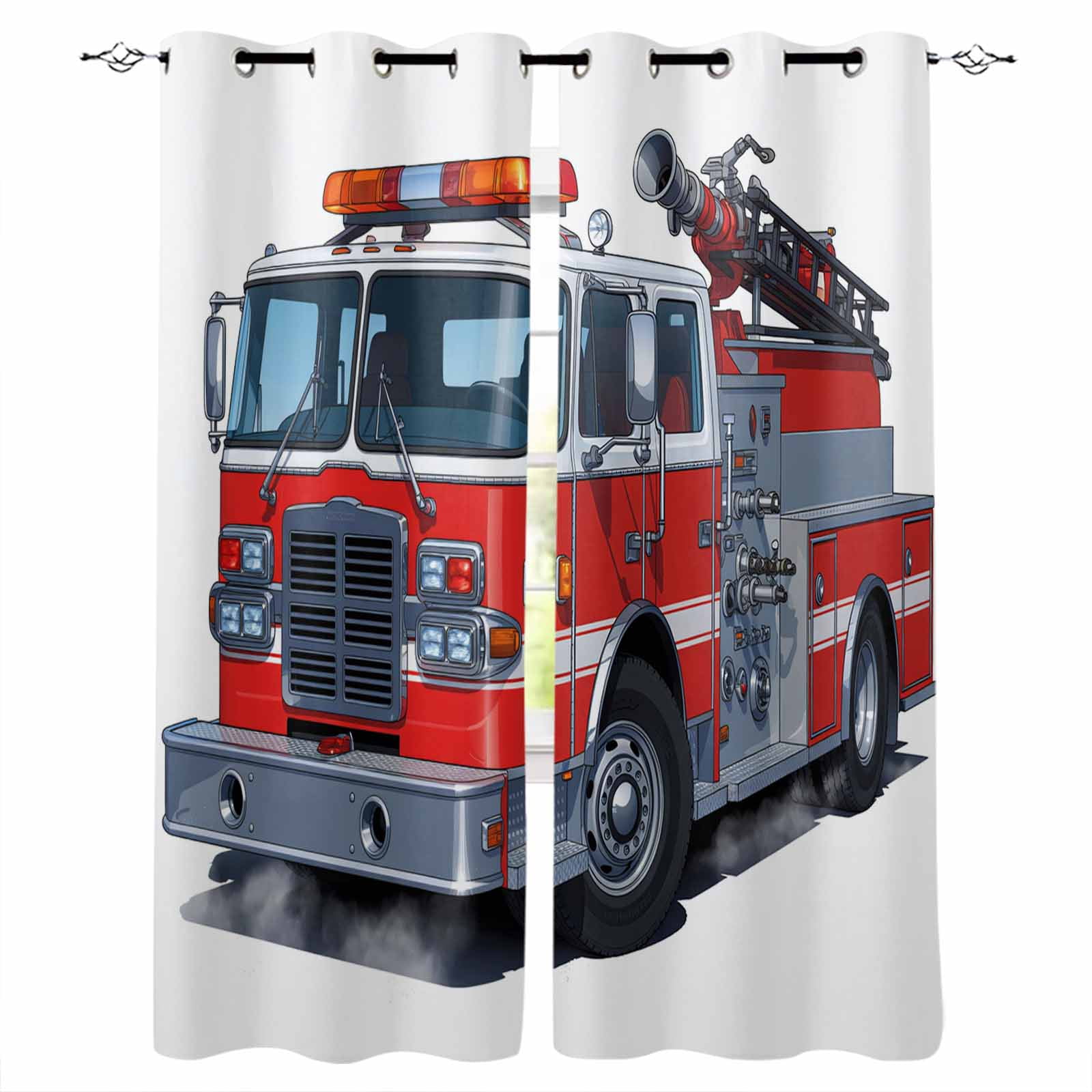 Fire Trucks Blackout Curtains 72 Inches Long for Bedroom, Modern ...