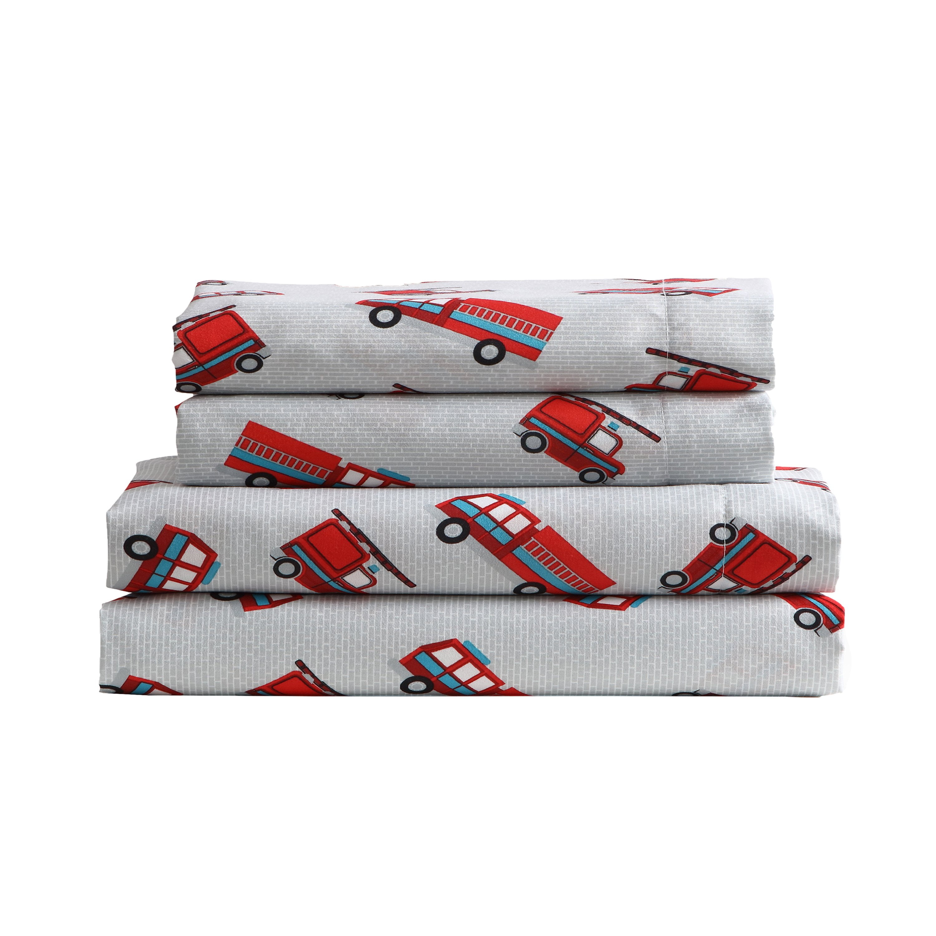 Fire Trucks Bricks Sheet Set Twin - Walmart.com