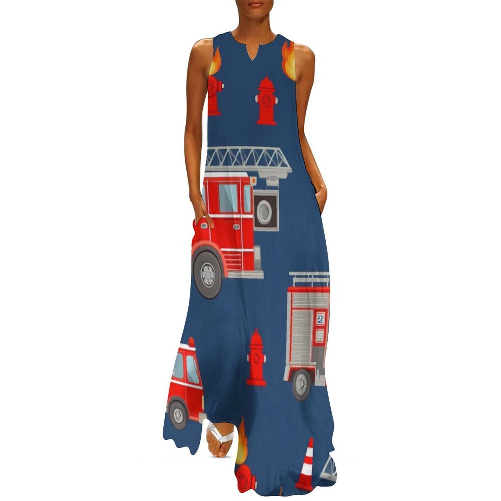 Fire Trucks Cartoon Long Dress Women's summer dress women's evening ...