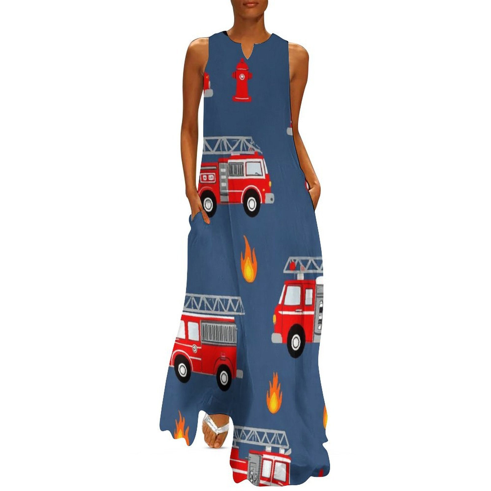 Fire Trucks Cartoon Long Dress luxury evening dresses women clothing ...