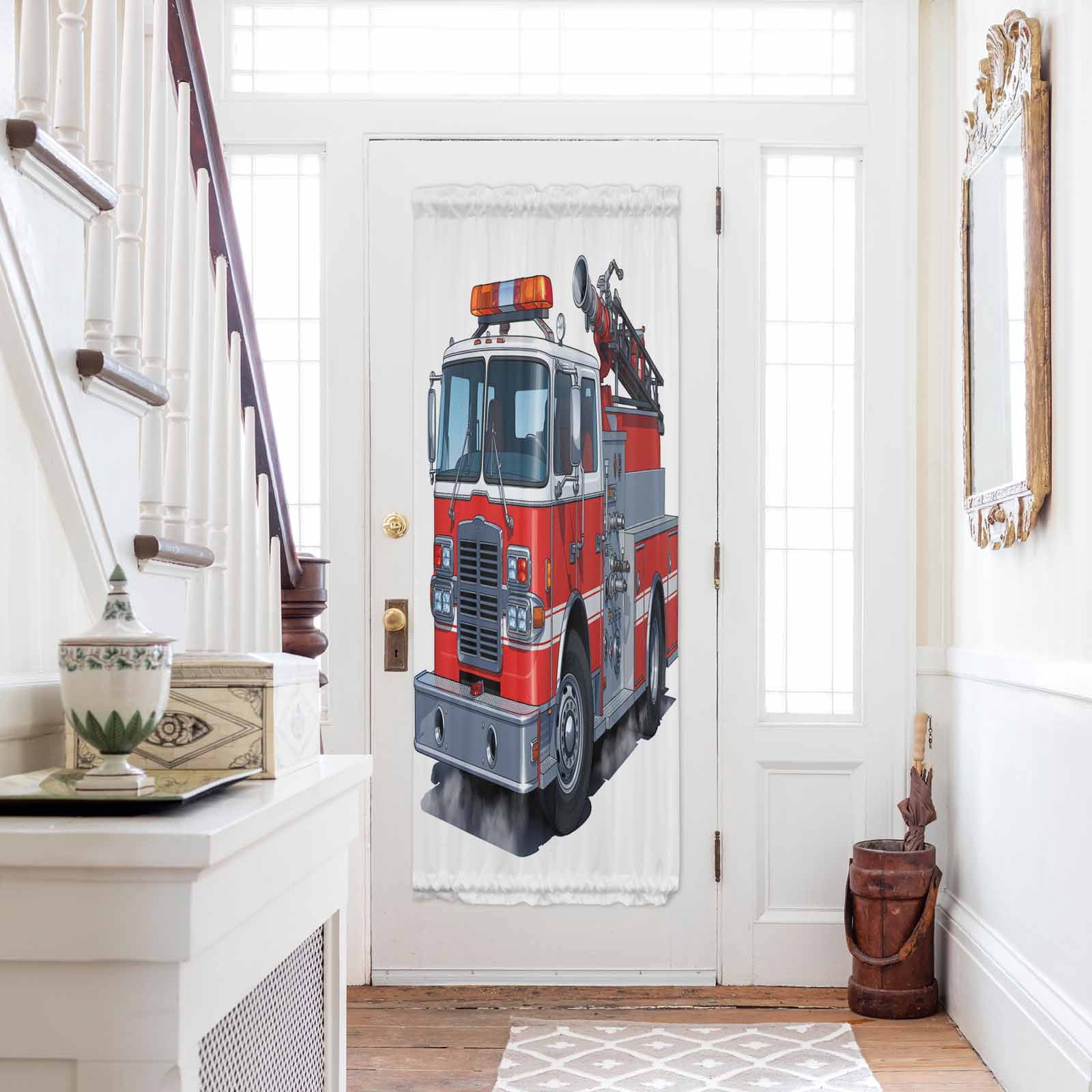 Fire Trucks Door Curtains for Door Window, French Sidelight Front Back ...