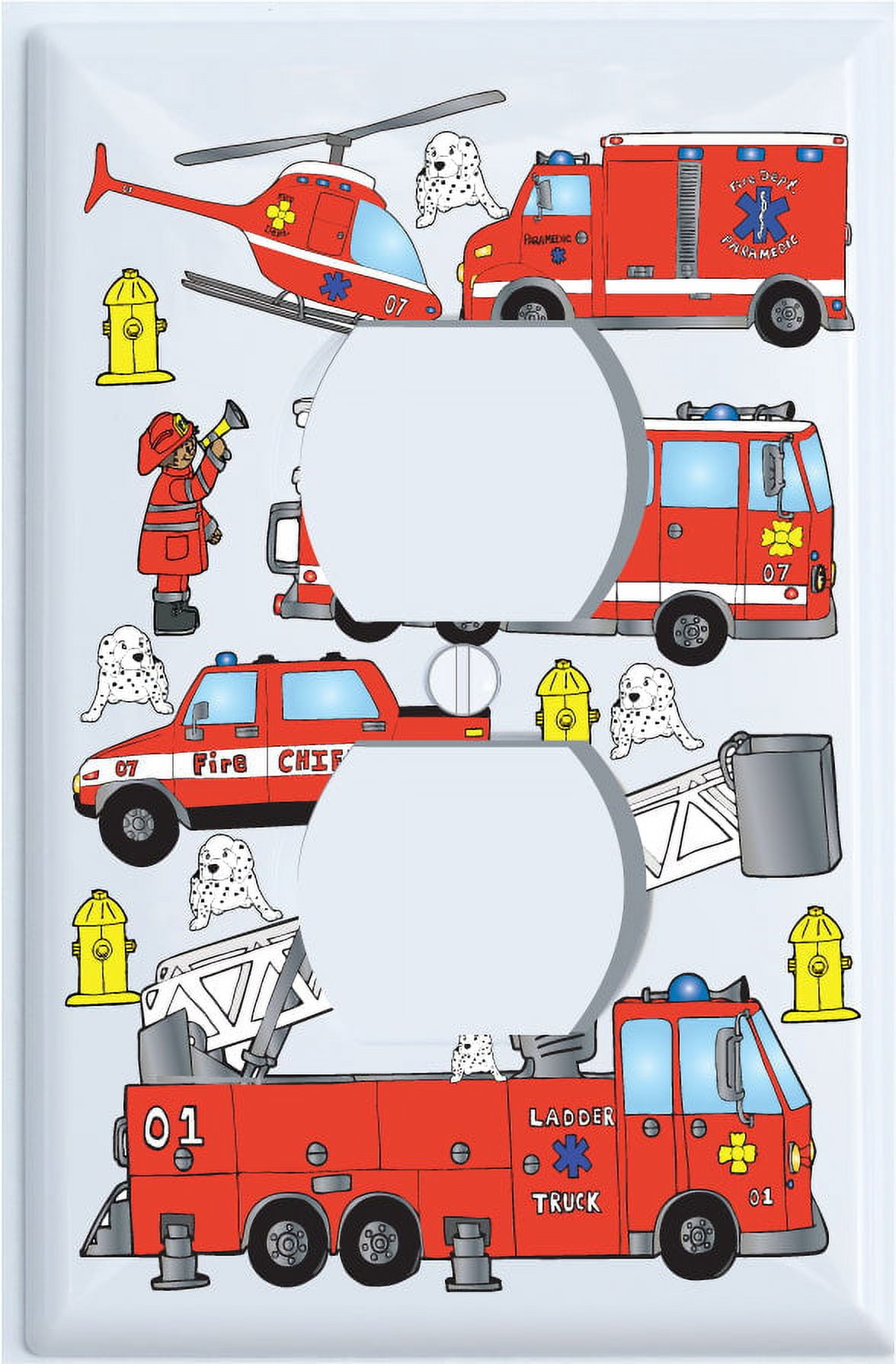 Fire Trucks Light Switch Plate and Outlet Covers Fire Engines Firetruck ...