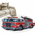 Fire Trucks Round Area Rug 3.3ft Cartoons Vehicles Modern Red Car Non ...